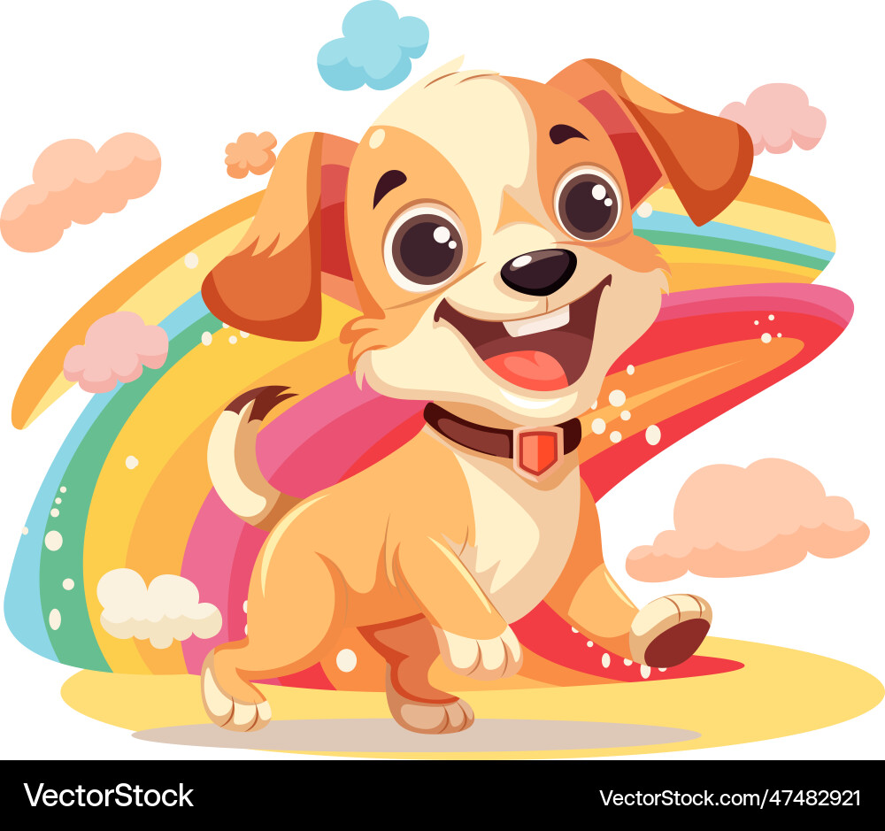 Cute dog cartoon character with rainbow isolated Vector Image