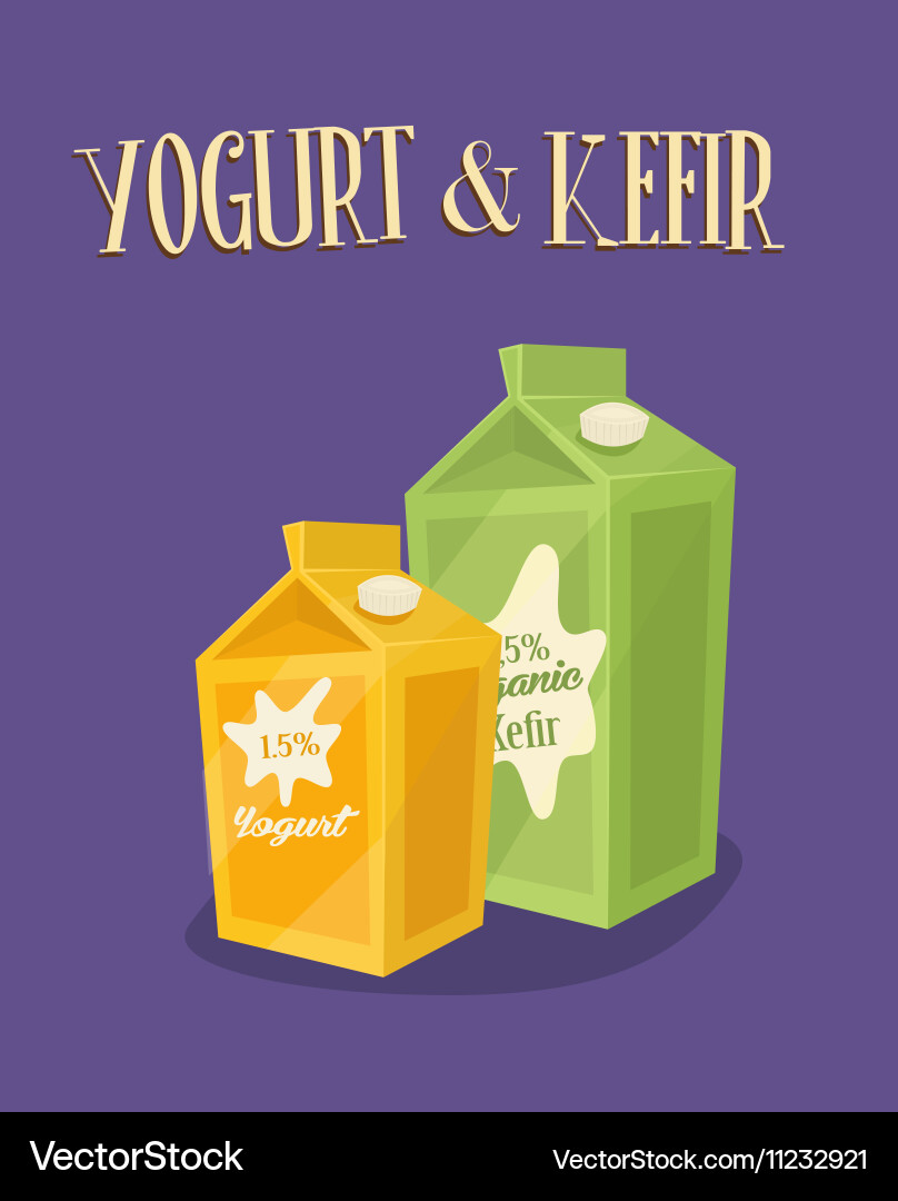 Dairy banner with kefir and yoghurt packages Vector Image
