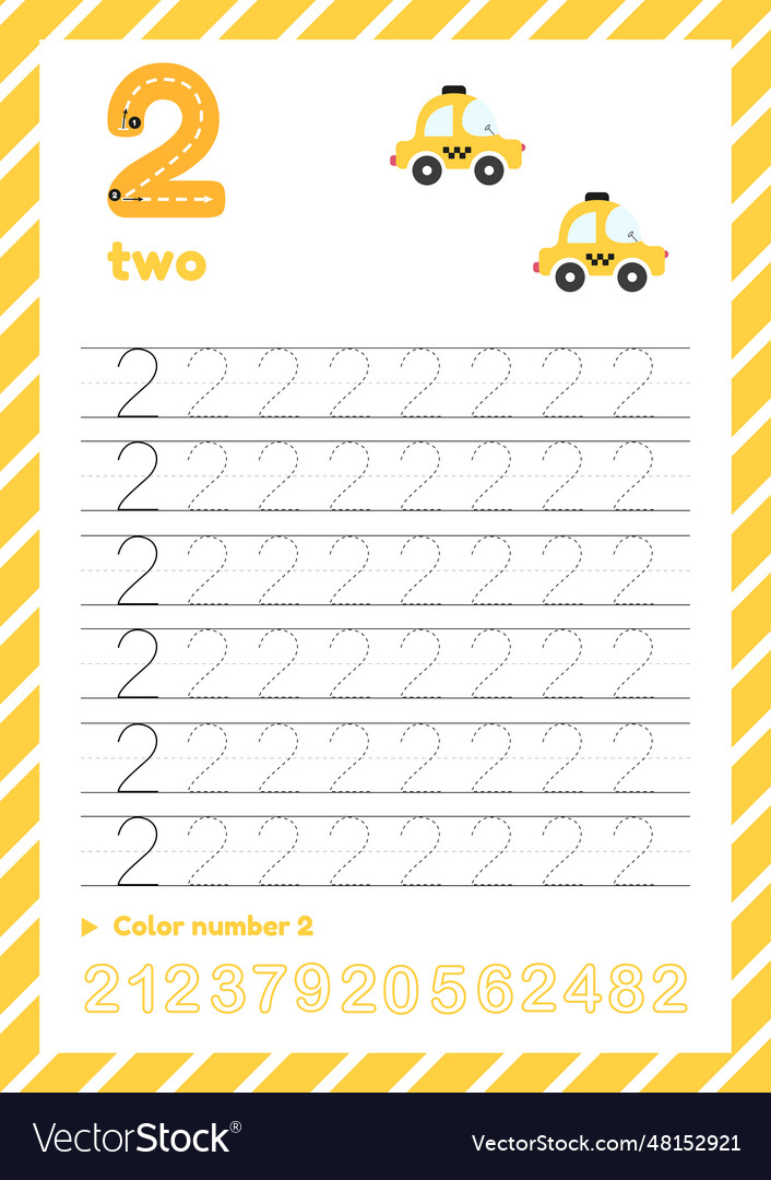 Learn number two count and write Royalty Free Vector Image