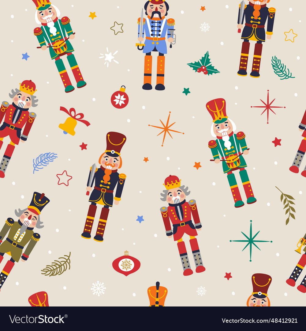 Seamless christmas pattern with nutcrackers in Vector Image