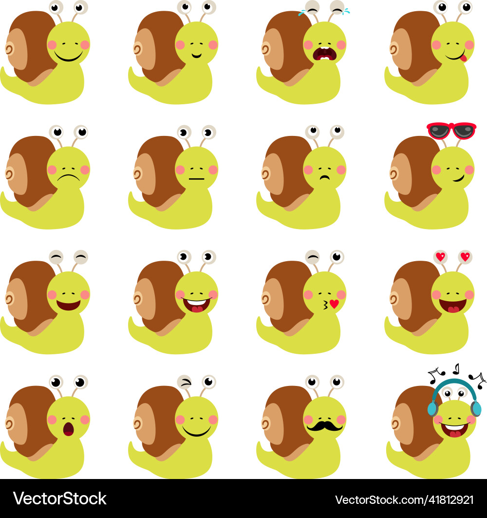 Set of funny snail with different expressions Vector Image