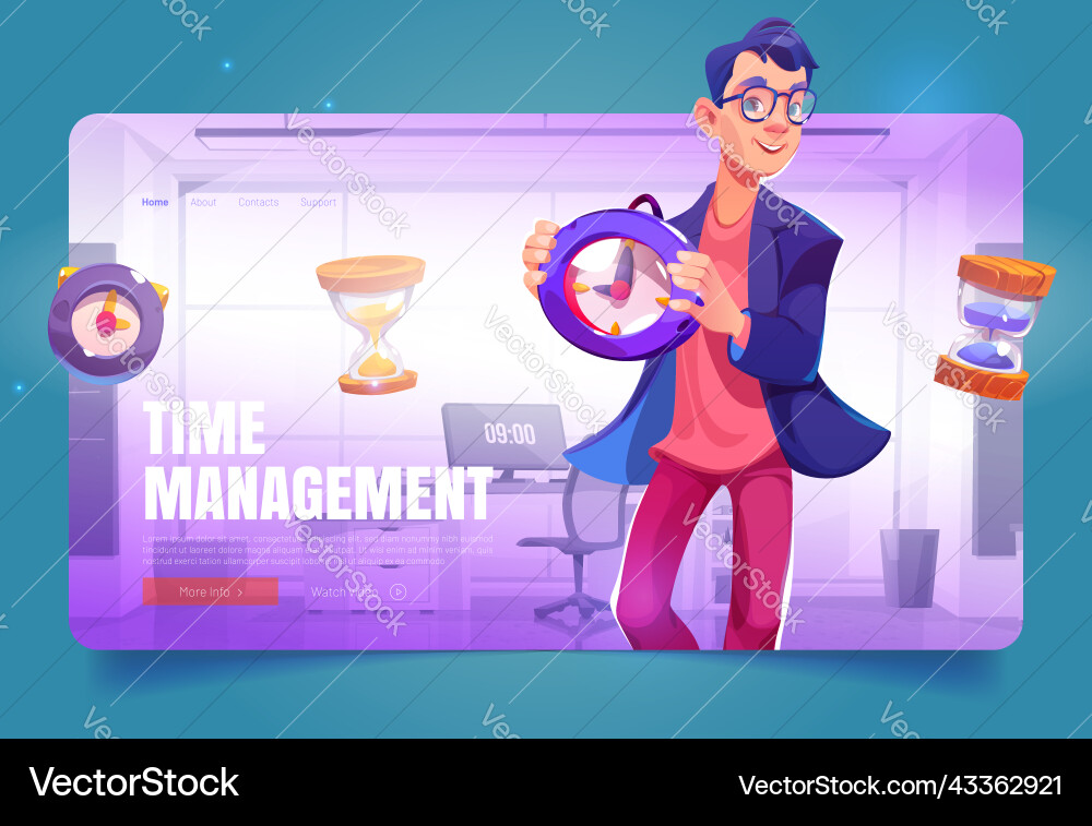 Time management cartoon landing page productivity Vector Image