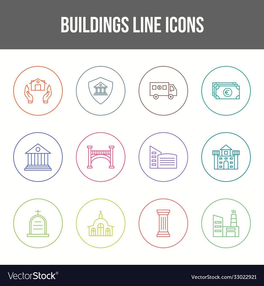 Unique buildings line icon set Royalty Free Vector Image
