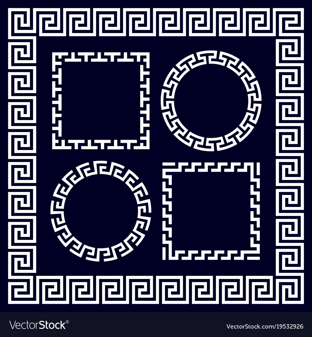 Ancient greek round and rectangular border frames Vector Image
