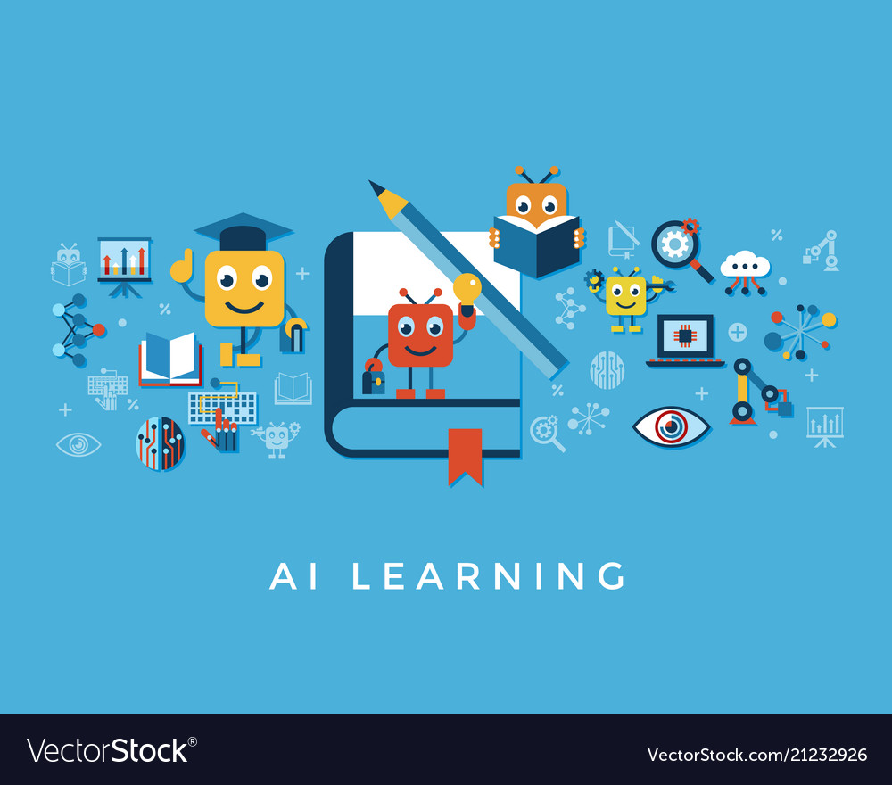 Artificial intelligence self learning icon set Vector Image