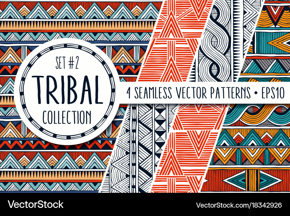 Colorful ethnic patterns collection set of 4 Vector Image