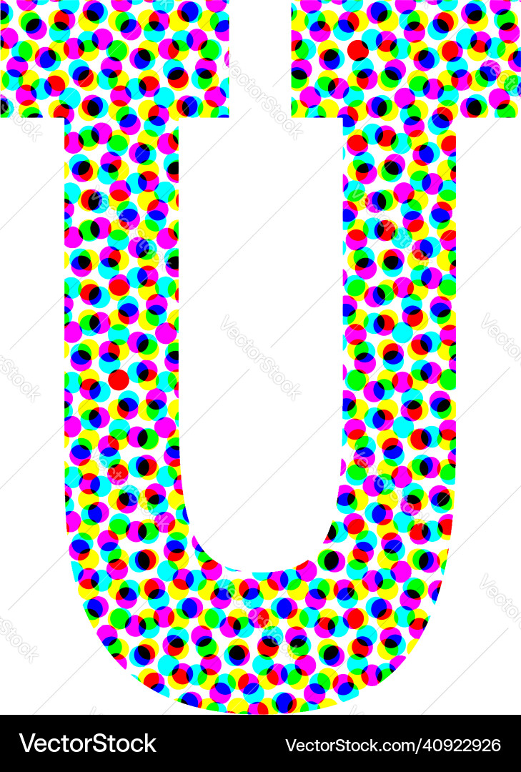 Colorful halftone font design letter u Royalty Free Vector