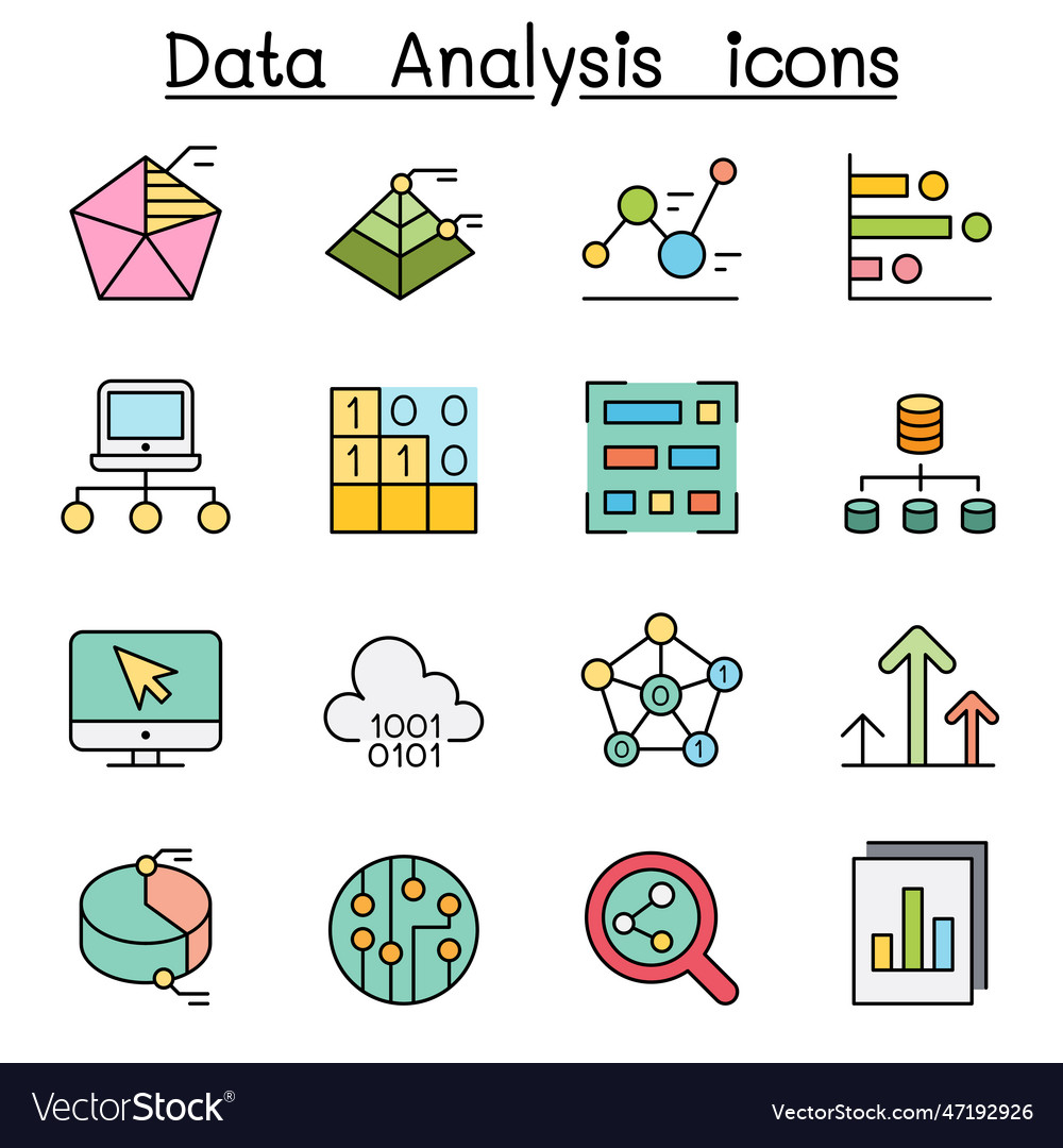 Database data and graph color line icon set Vector Image