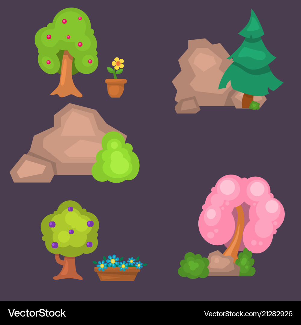 Garden trees flowers grass game park Royalty Free Vector