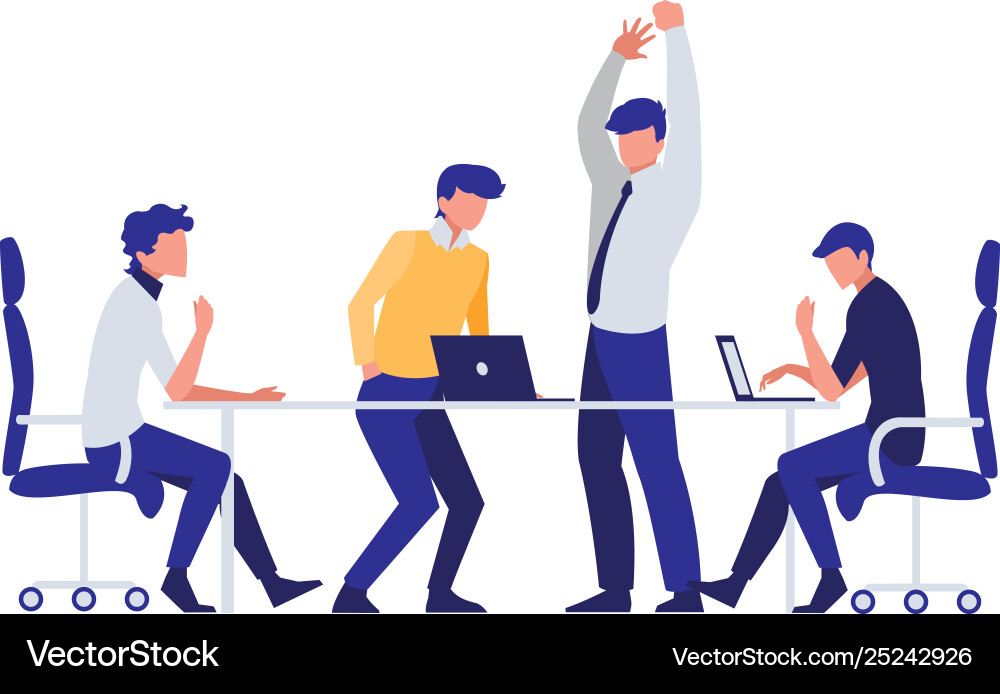 Group businessmen in office scene Royalty Free Vector Image