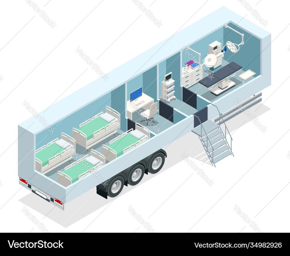 Isometric hospital in car mobile Royalty Free Vector Image