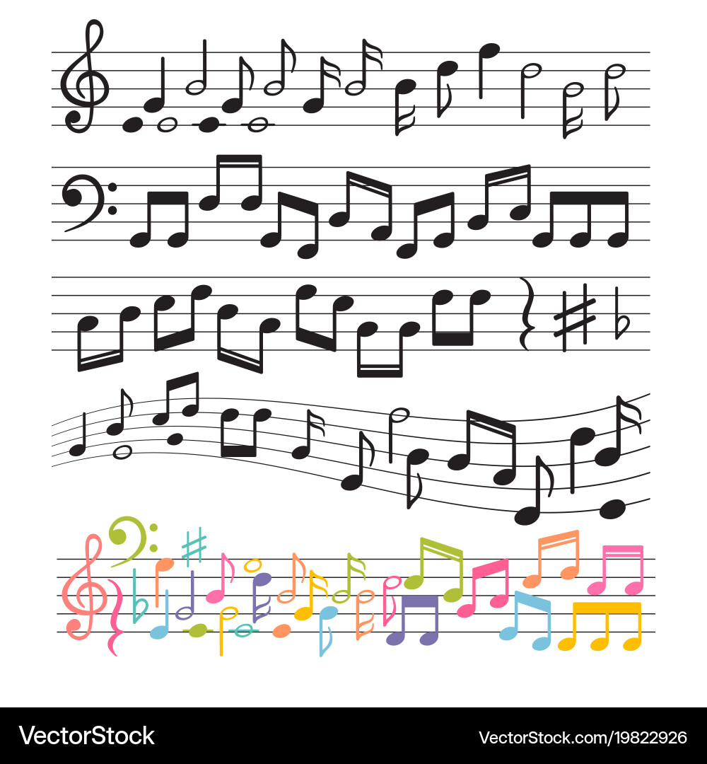 Set of hand drawn music notes design Royalty Free Vector