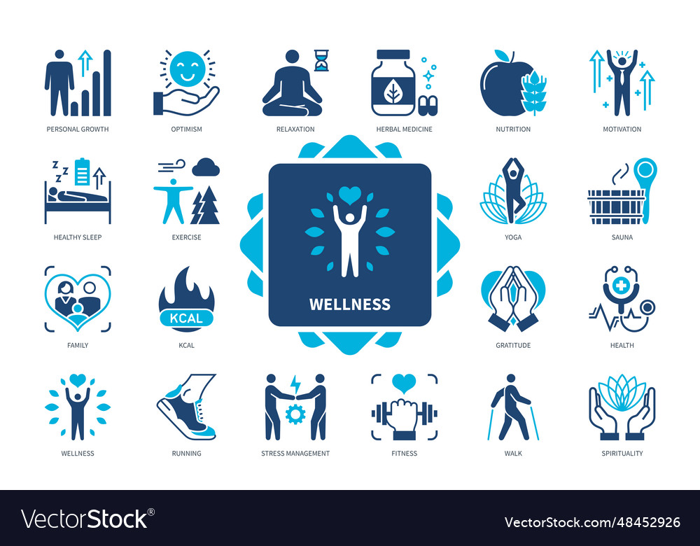 Wellness solid icon set Royalty Free Vector Image