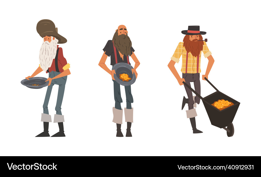 Bearded male prospector character gold mining Vector Image