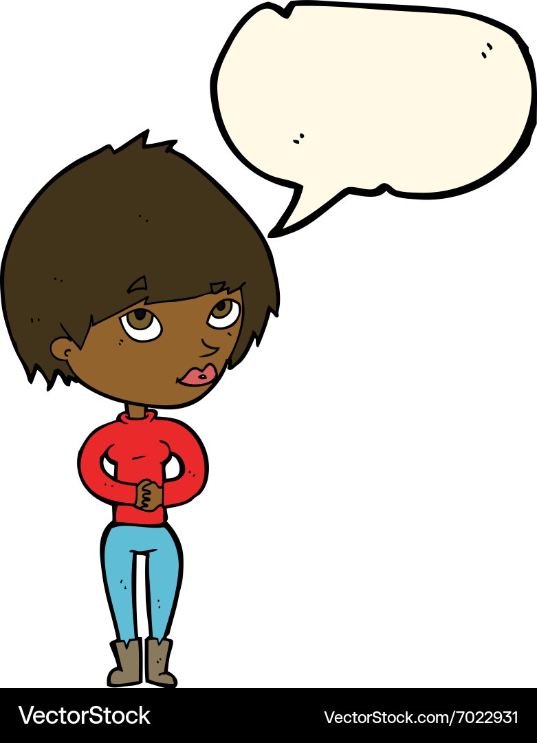 Cartoon woman considering with speech bubble Vector Image