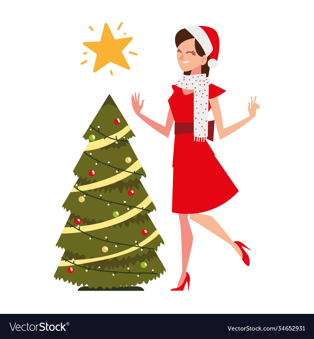 Christmas people beautiful woman with santa hat Vector Image