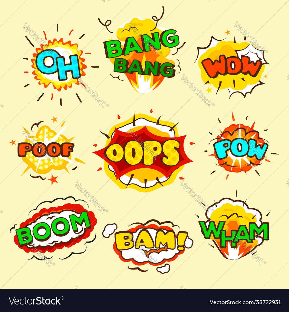 Comic explosion bubbles set Royalty Free Vector Image
