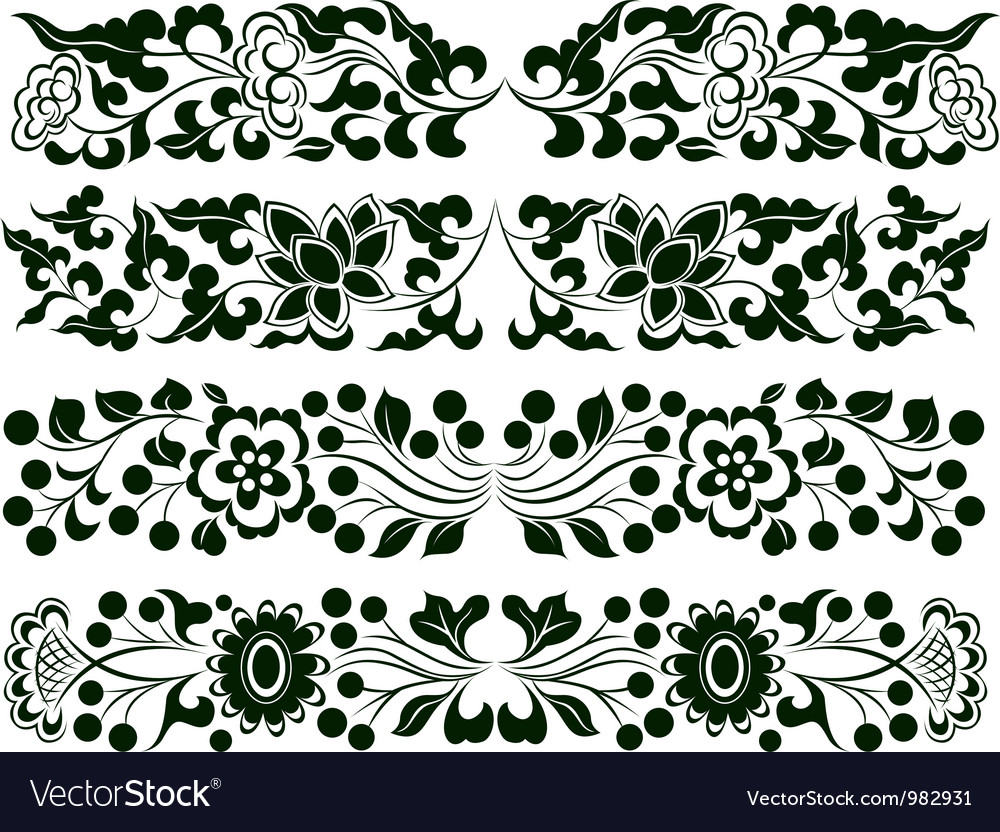 Flower border element set Royalty Free Vector Image
