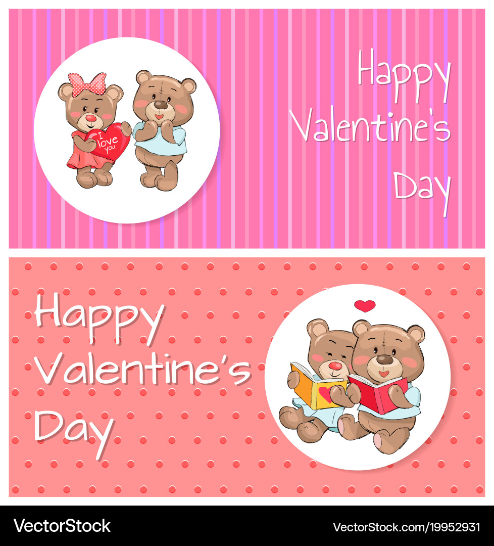 Happy valentines day posters soft fluffy teddies Vector Image