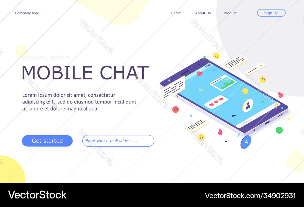 Isometric mobile social media chat app banner Vector Image