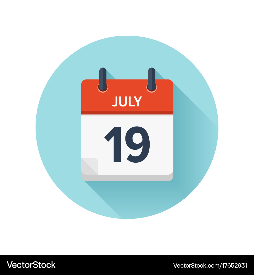 July 19 flat daily calendar icon date Royalty Free Vector