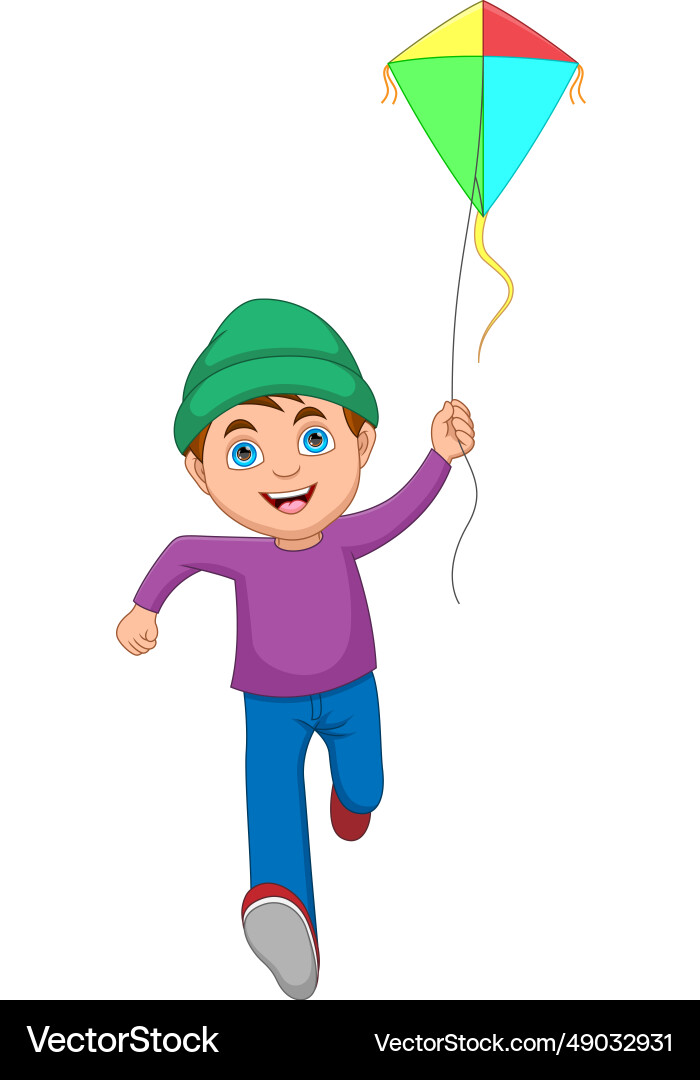 Little boy playing kite cartoon Royalty Free Vector Image
