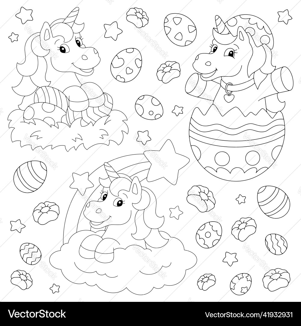Lovely easter unicorns coloring book page Vector Image