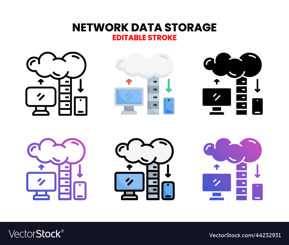 Network storage data icon set with different style
