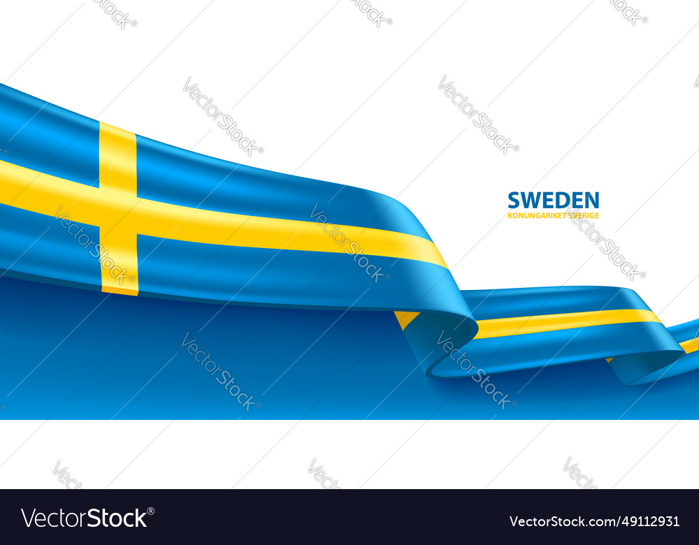 Sweden 3d ribbon flag bent waving Royalty Free Vector Image