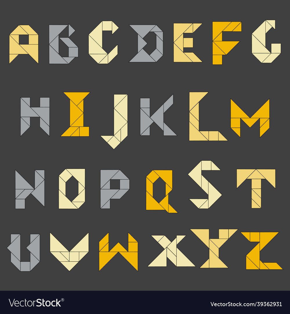 Tangram puzzle game set with english alphabet Vector Image