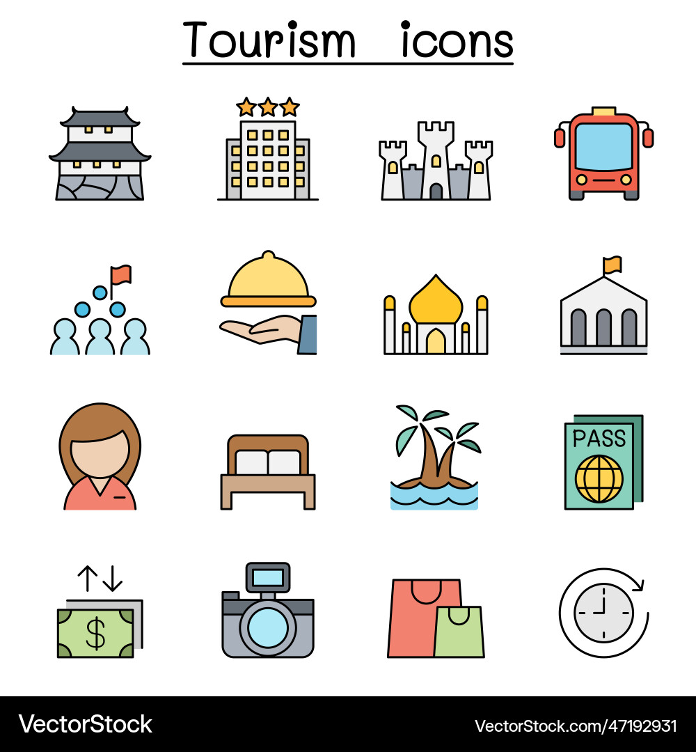 Tourism color line icon set Royalty Free Vector Image