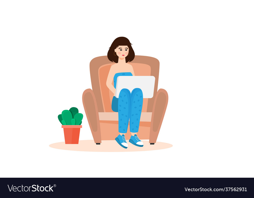 Woman is working on development flat Royalty Free Vector