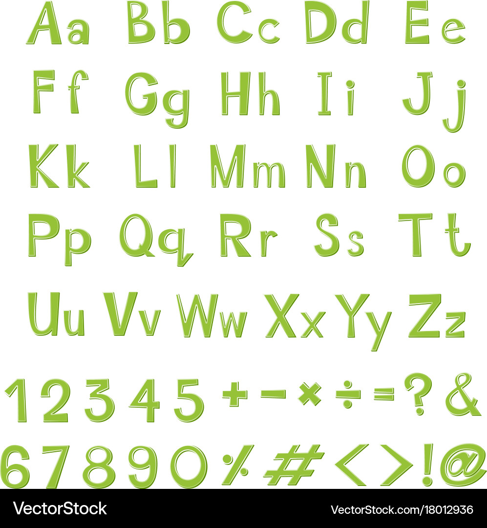 Alphabet design in green color Royalty Free Vector Image