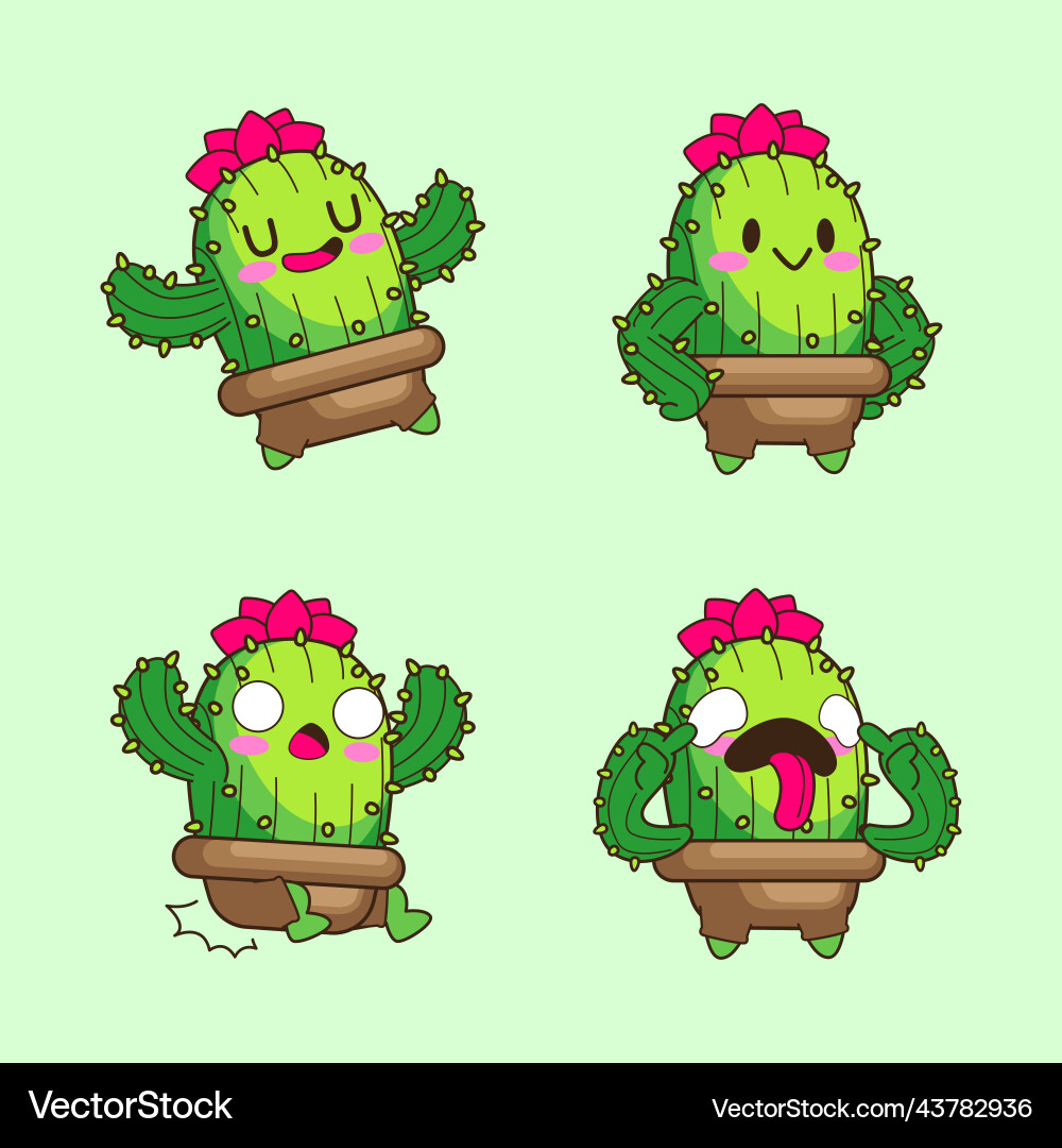 Cute little cactus cartoon cactus set Royalty Free Vector