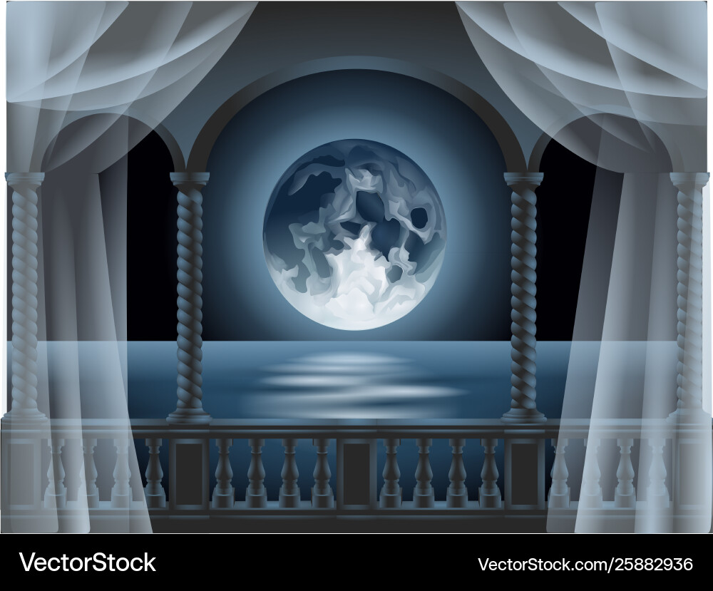 Full moon over sea seen from balcony Royalty Free Vector