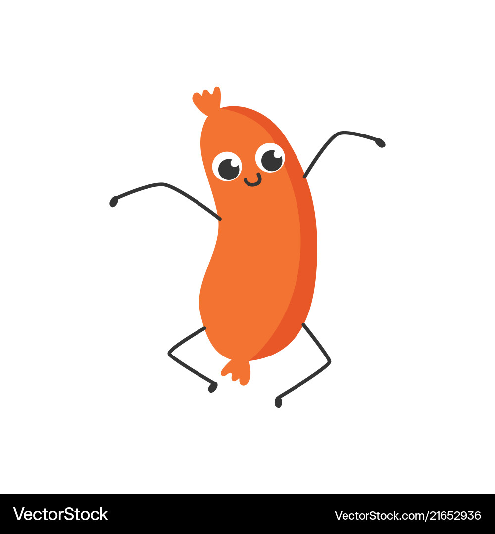 Funny sausage character jumping having fun Vector Image