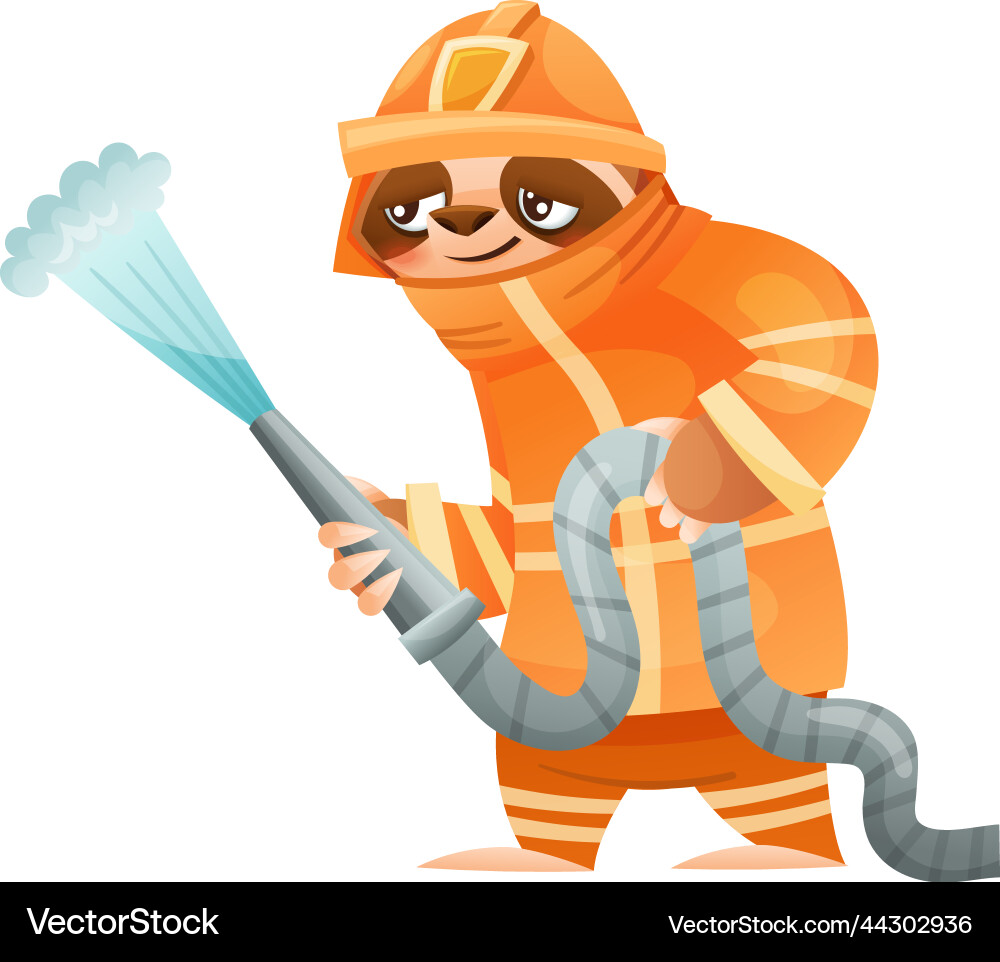 Funny sloth mammal as firefighter wearing Vector Image