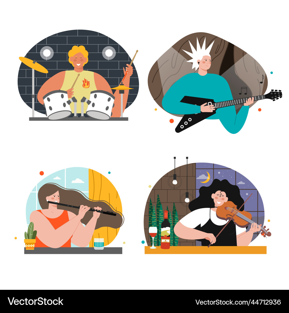 Musician people flat music set Royalty Free Vector Image