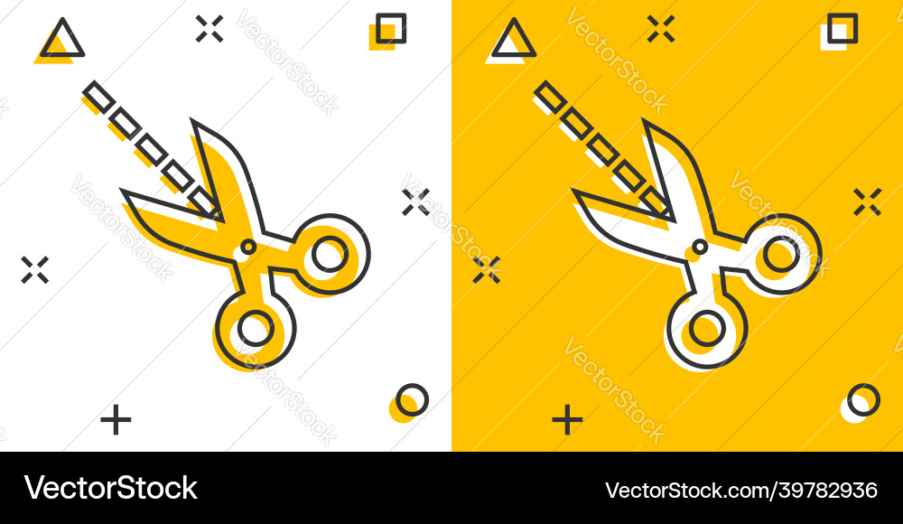 Scissor with cutting line icon in comic style cut Vector Image