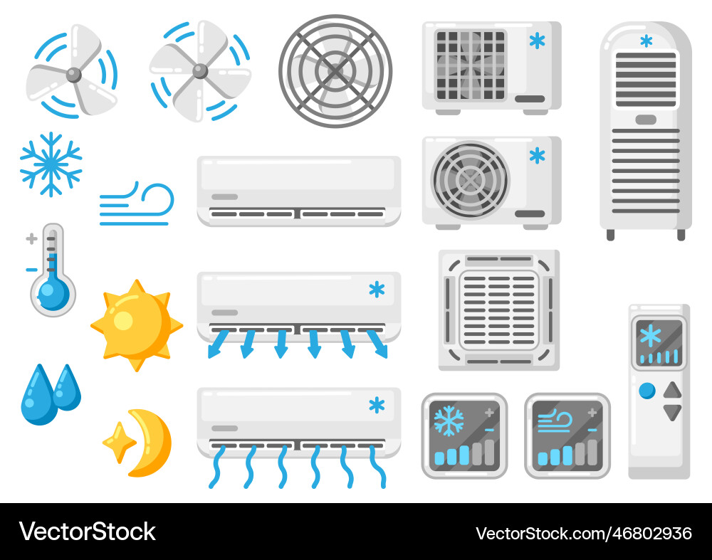 Set of air conditioners icon or image Royalty Free Vector