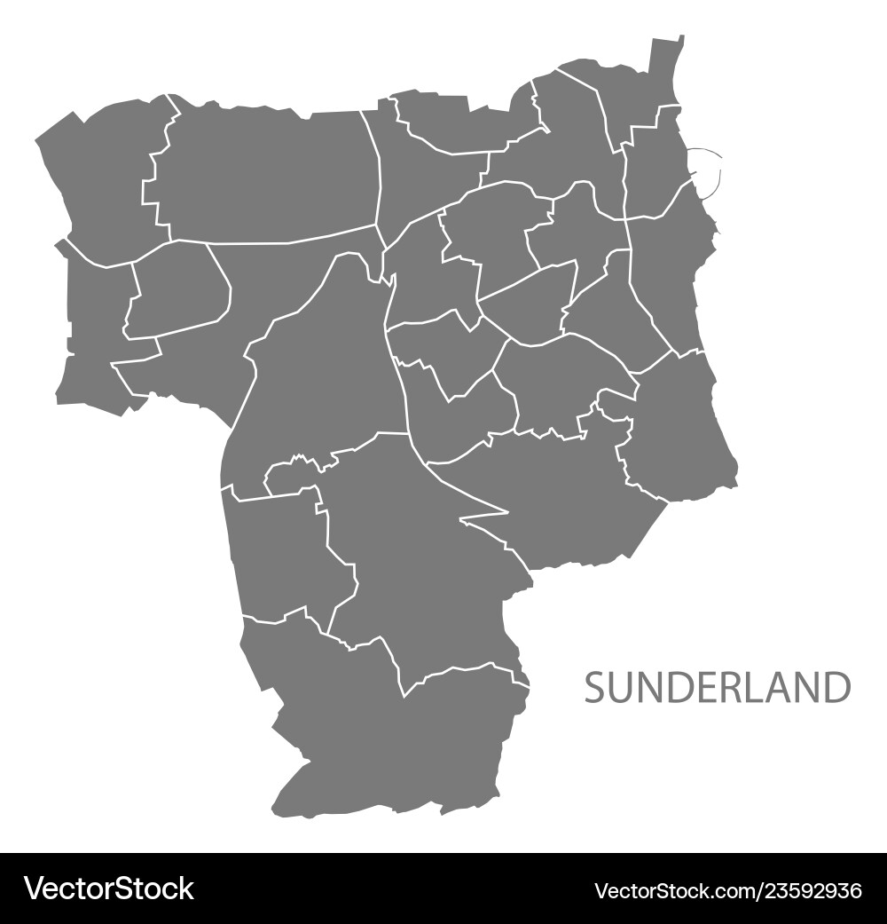 Sunderland city map with wards grey silhouette Vector Image
