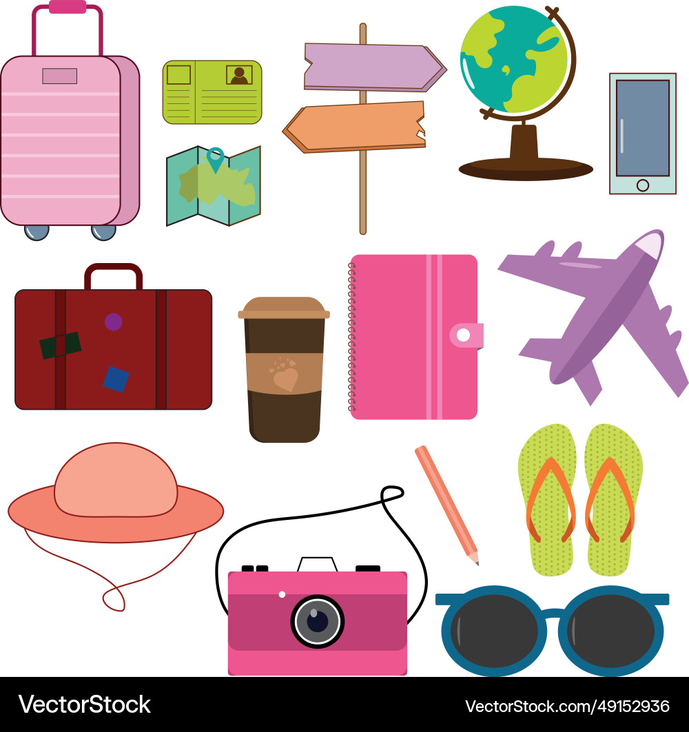 Travel item clipart set Royalty Free Vector Image