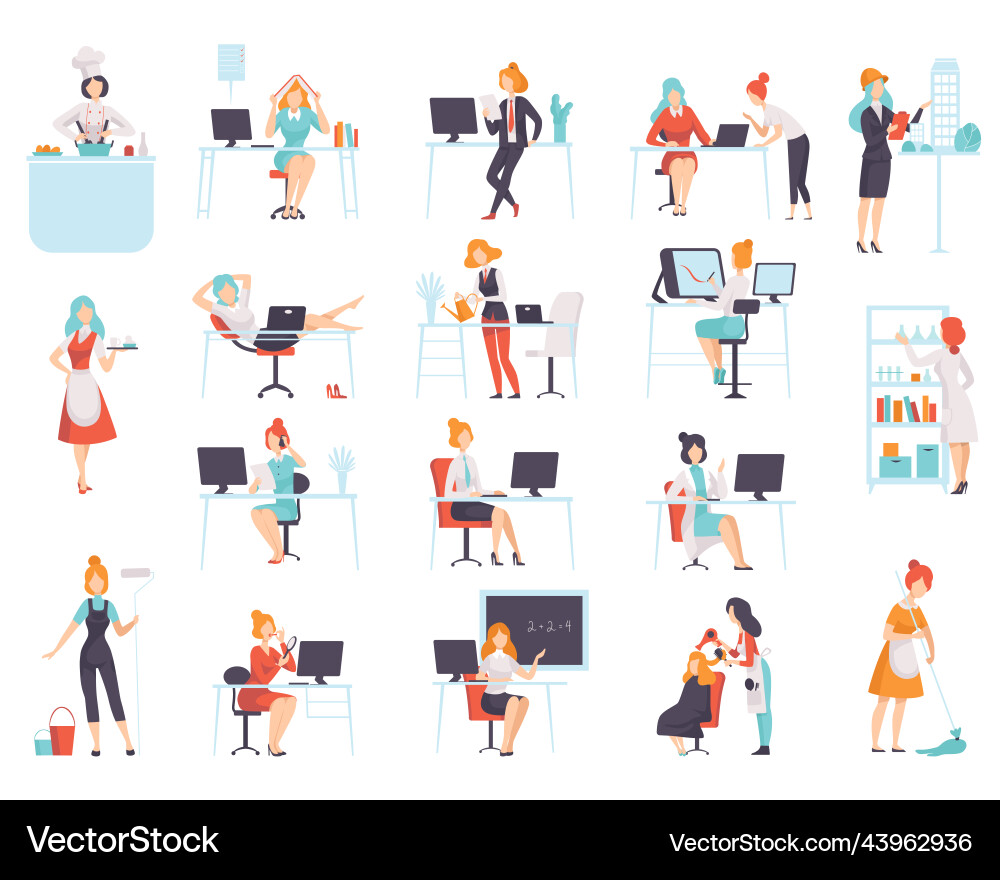Work and career with woman having different Vector Image