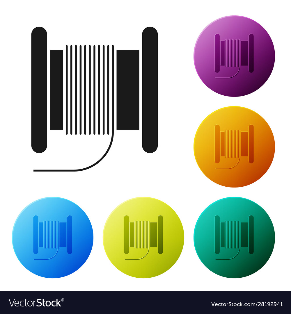 Black Wire Electric Cable On A Reel Or Drum Icon Vector Image