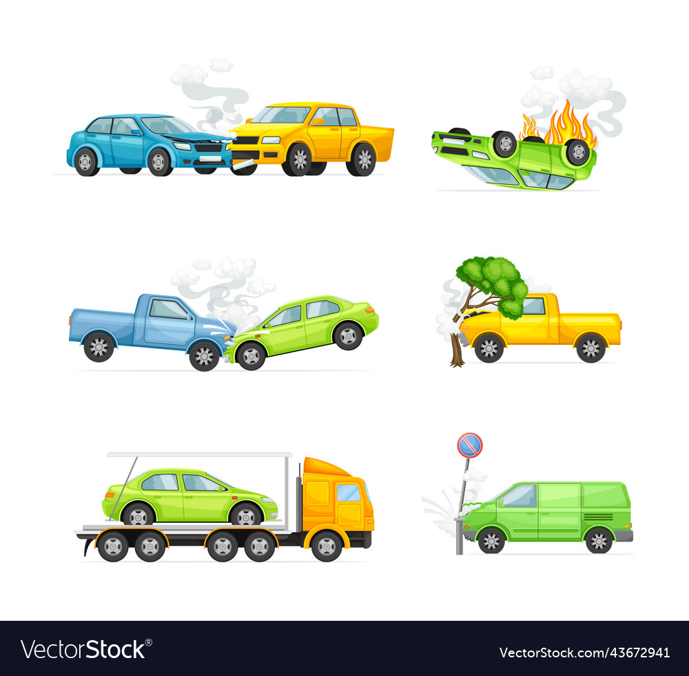 Car crash and road traffic accidents in different Vector Image