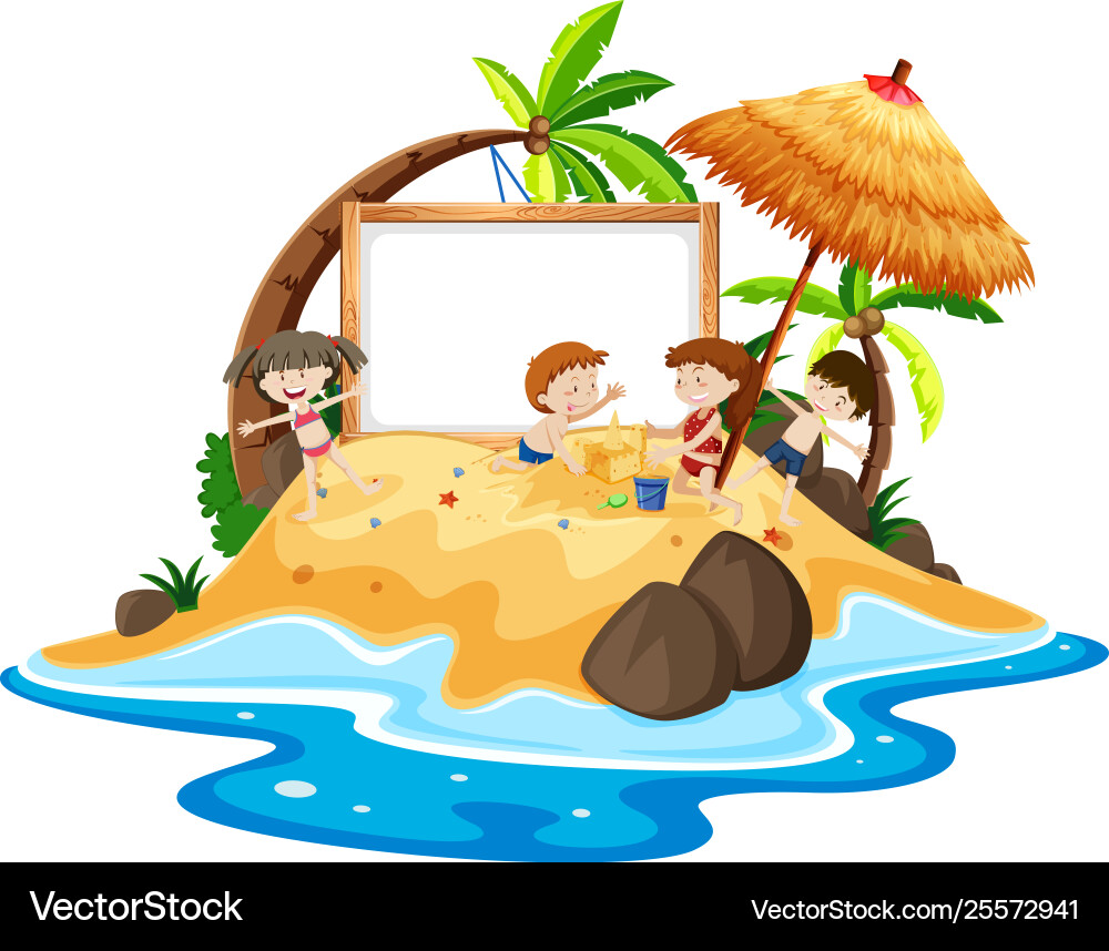 Children at island banner Royalty Free Vector Image