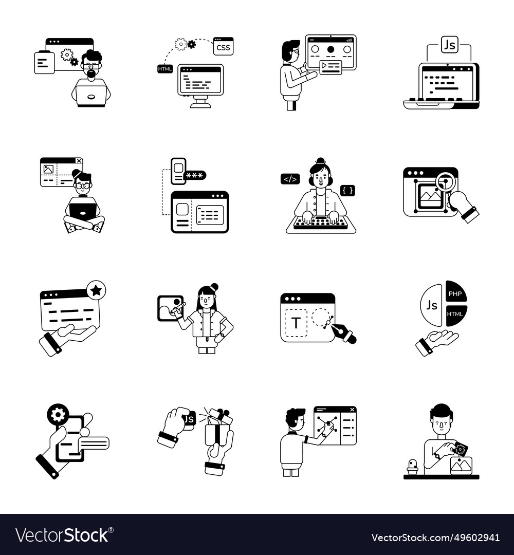 Collection of software development glyph icons Vector Image