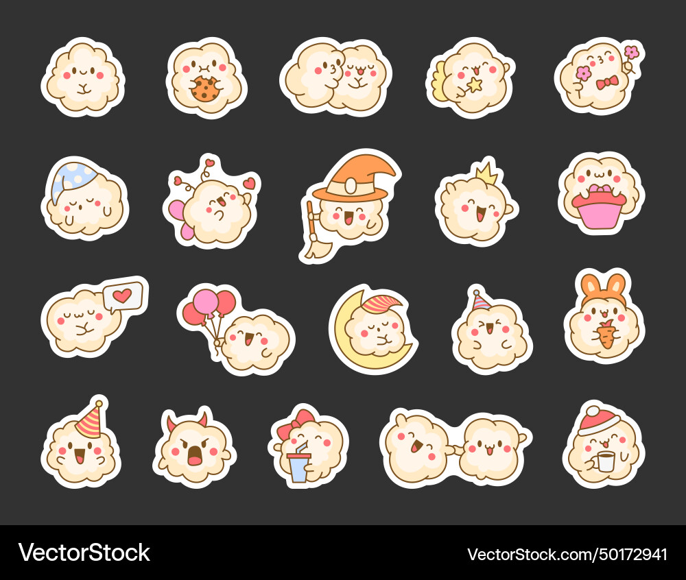 Cute popcorn with a smile sticker bookmark Vector Image