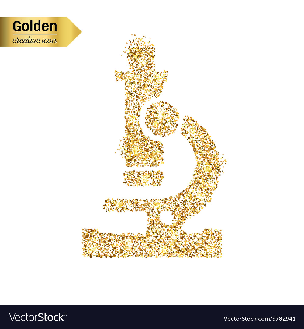 Gold glitter icon of microscope isolated Vector Image