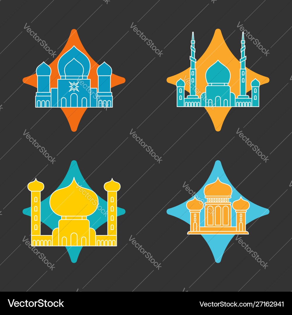 Mosque set islamic religious building for muslim Vector Image